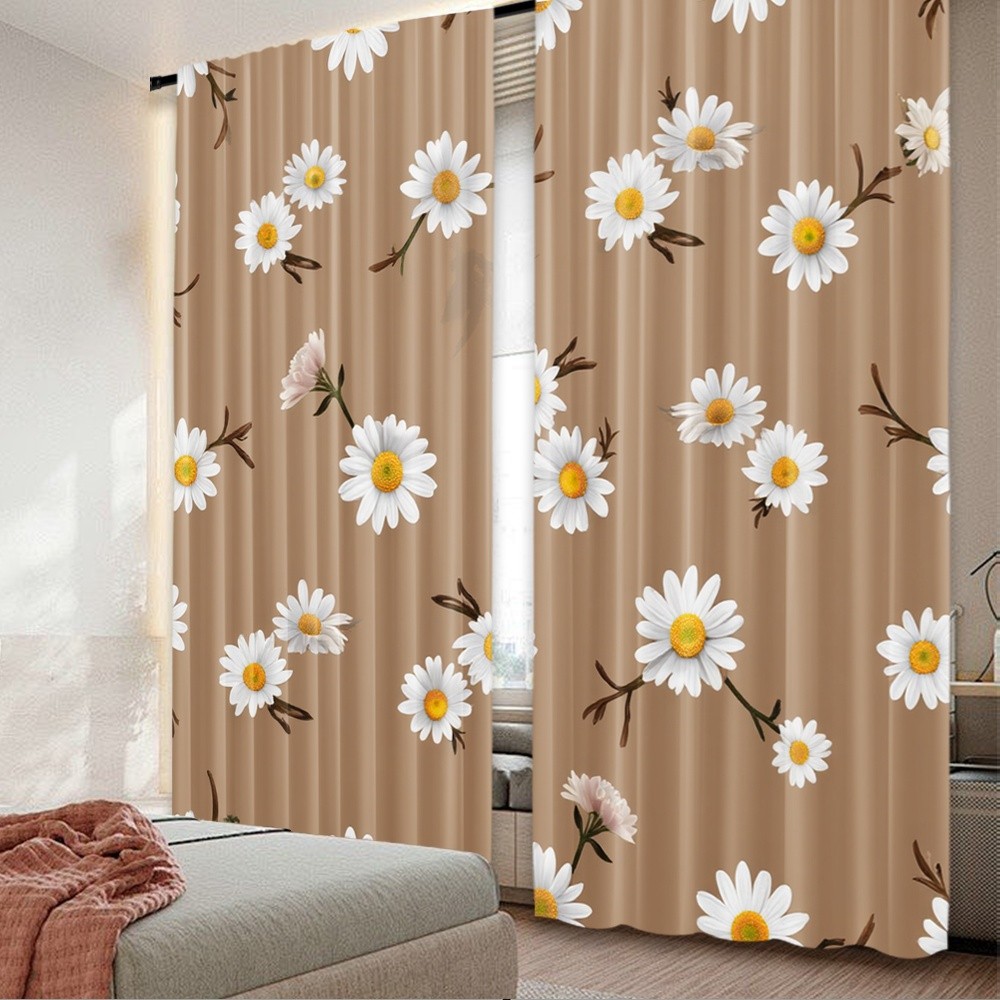 2pcs 2D flat printing Party Window Curtains Daisies Bouquet Flowers ...