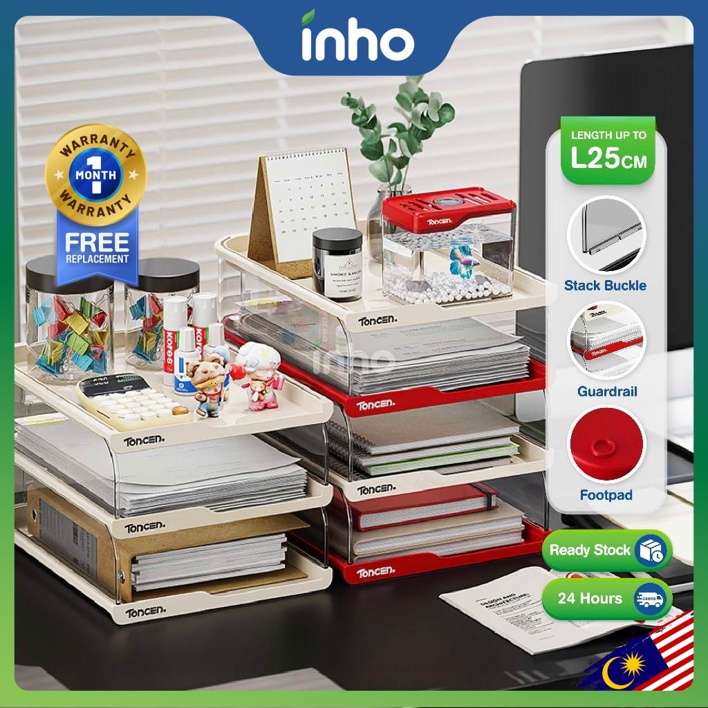 INHO L25cm (3-4 Layers) Desktop Office File Storage Rack Paper Document ...