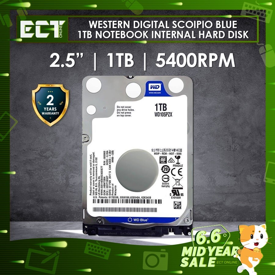 Western Digital Scorpio Blue 2.5" 1TB 5400RPM 128mb Sata Laptop Hard Disk Drive (WD10SPZX) 7mm ...
