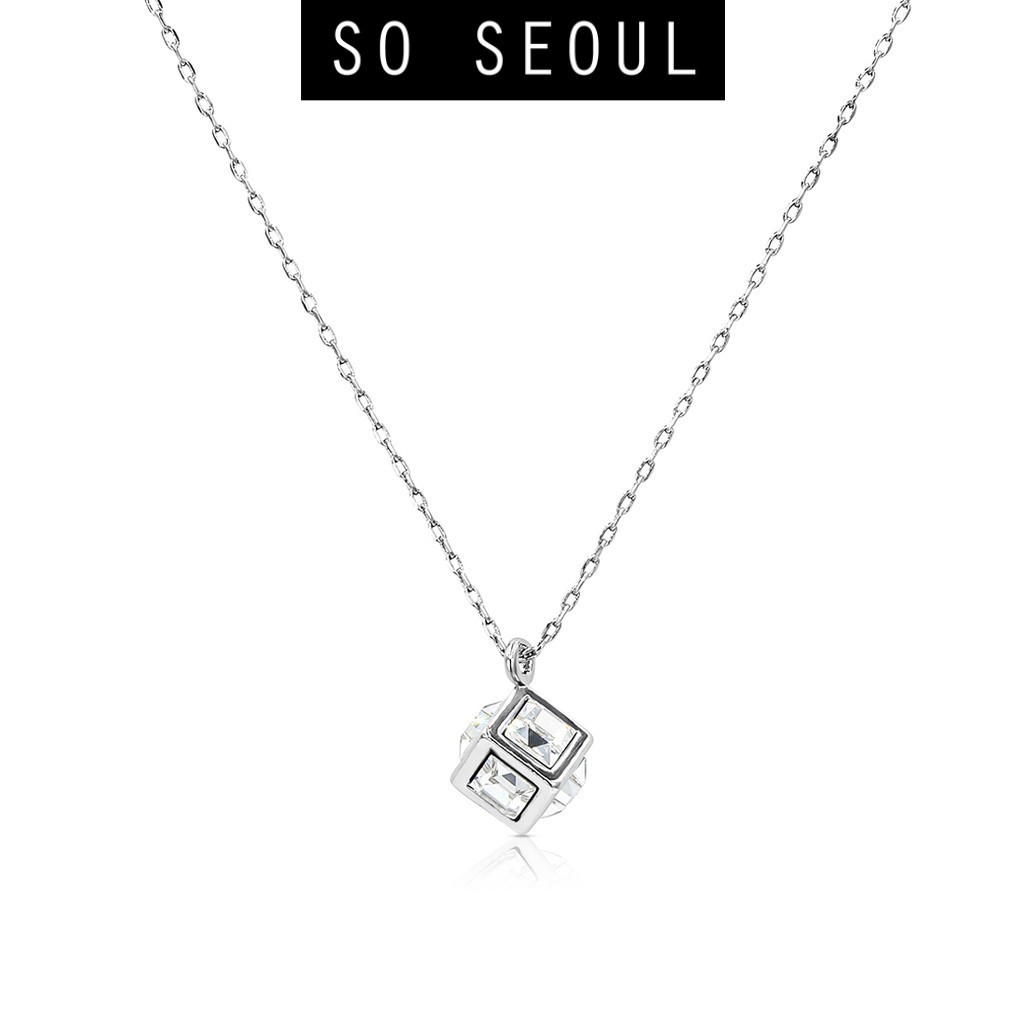 SO SEOUL Sequoia Cubie Cube 3D Rubik Cube White Square Swarovski® Crystal Pendant Chain Necklace ...