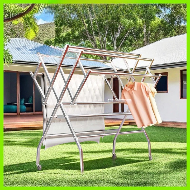 9112Stainless Steel Clothes Hanger Foldable Mobility Clothing Drying ...