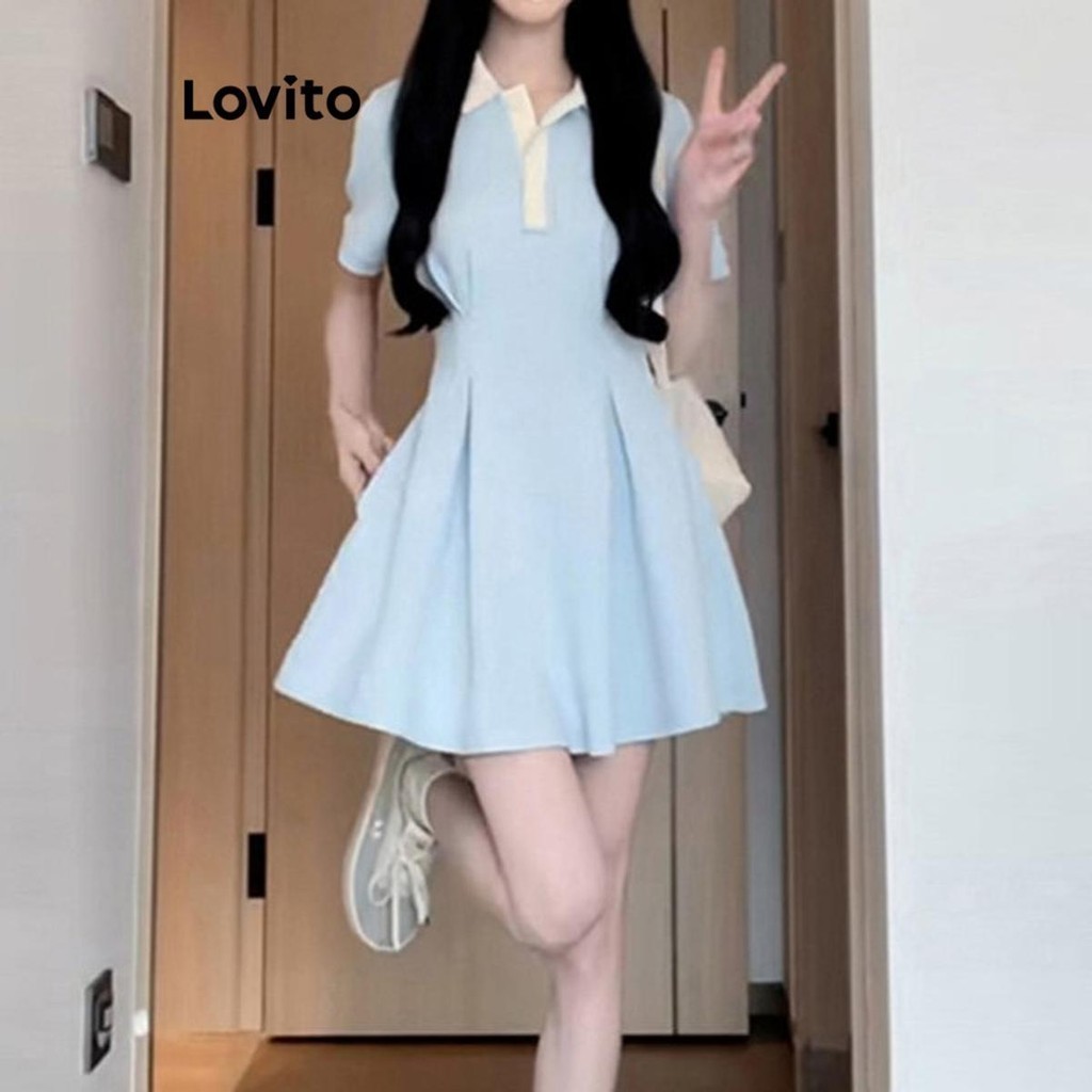 Lovito Casual Plain Colorblock Dress for Women LNM71061 Lovito Gaun ...