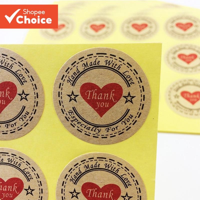 100Pcs/pack Hand Made With Love Kraft Paper Seal Stickers Thank You DIY ...