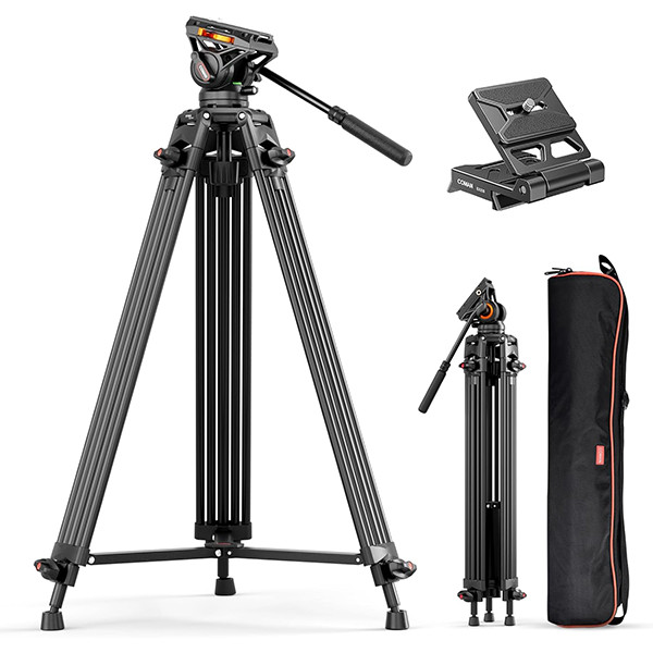 COMAN Heavy Duty Tripod Kit with Q6 Video Fluid Head Max Height 1.88m ...