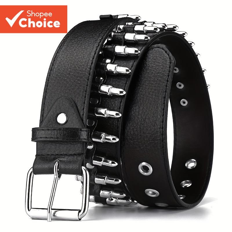 Unisex Black Punk Hip-Hop Belt - Y2k Bullet Buckle Metal Adjustable ...