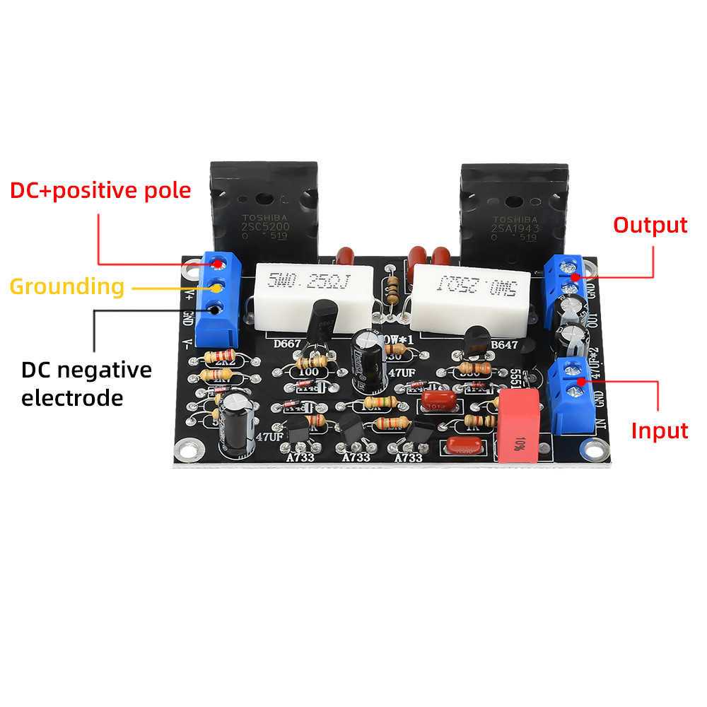 Pcbfun DC -10V-45V 2SC5200+2SA1943 Mono High Power Post Stage Amplifier ...