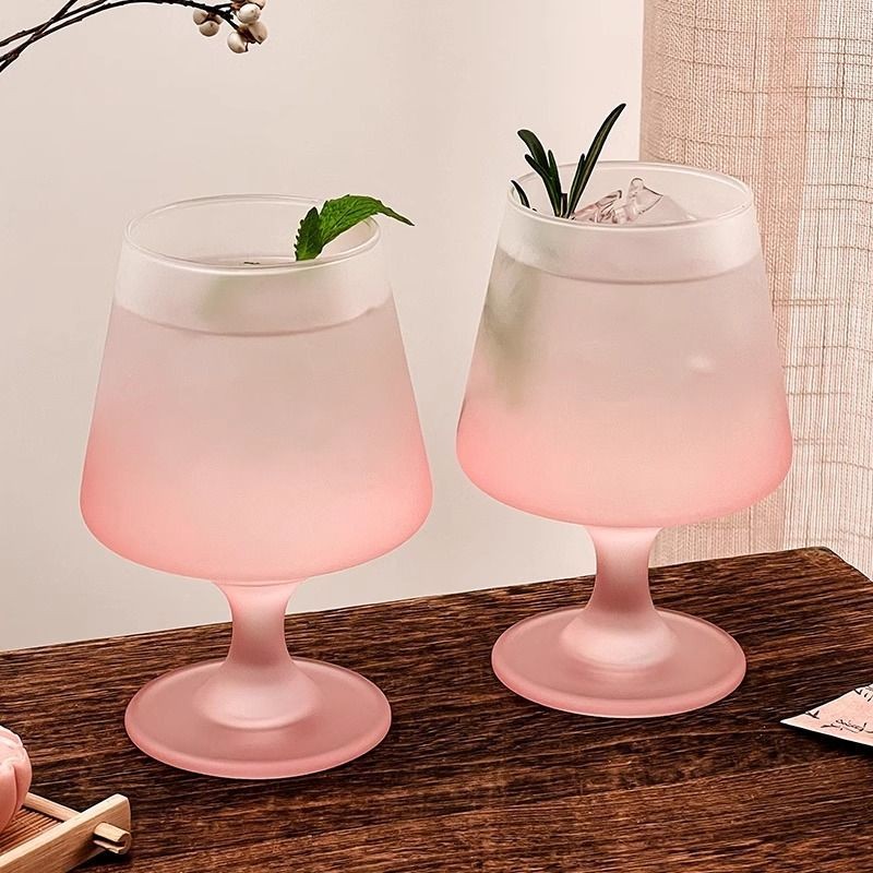 D0528-Gradient Frosted Glass Water Glass Household French Retro Goblet ...