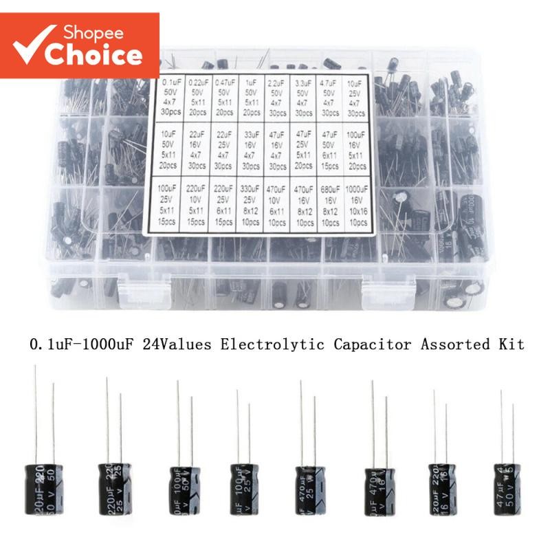 500PCS 24 Value Electrolytic Capacitor Assortment Kit 0.1uF-1000uF 16V-50V for DIY Project ...