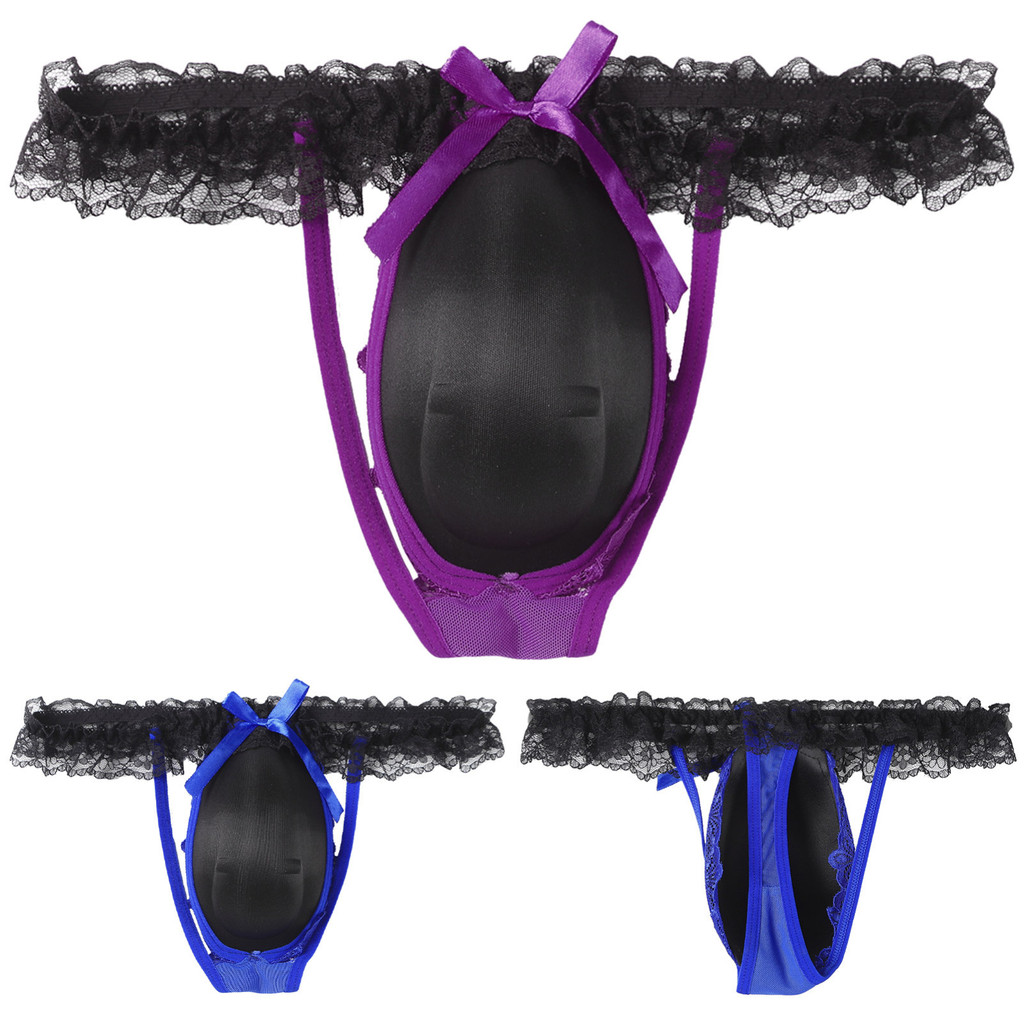 inlzdz Men Lace Thong Underwear 3D Bulge Pouch Butt Flaunting G-string ...