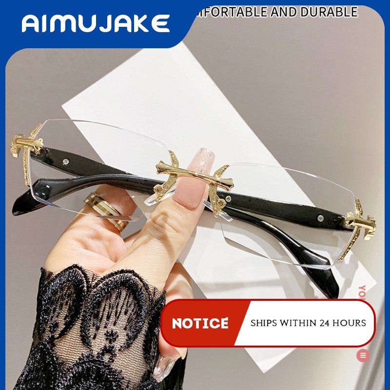 (AIMUJAKE)Classic Y2K Rimless Women's Myopia Glasses Rimless Color ...