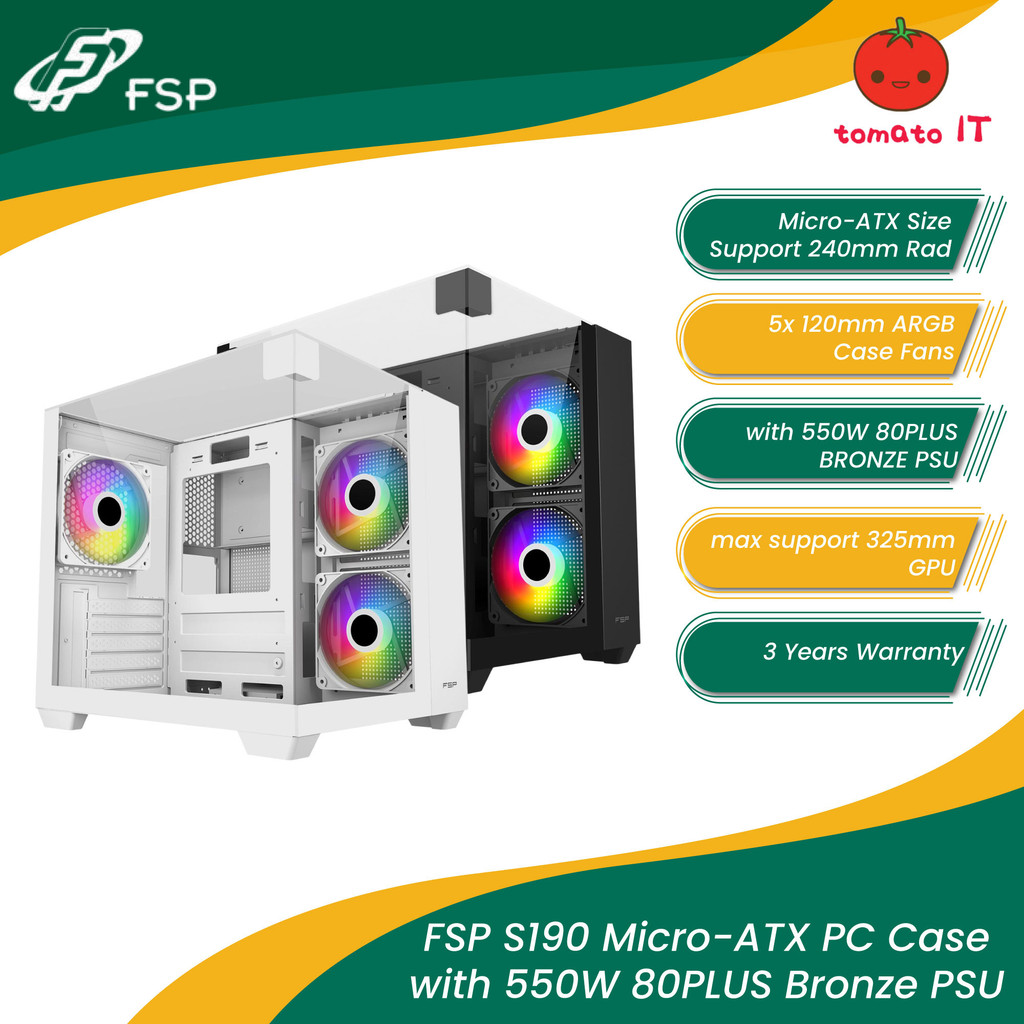FSP S190 Micro-ATX ARGB PC Case with 550W 80PLUS Bronze PSU | Shopee Malaysia