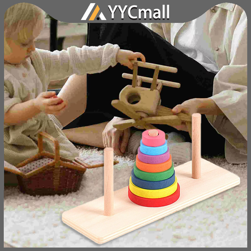 8 Layer Blocks Of Hanoi Tower Wooden Hanoi Tower Montessori Building ...