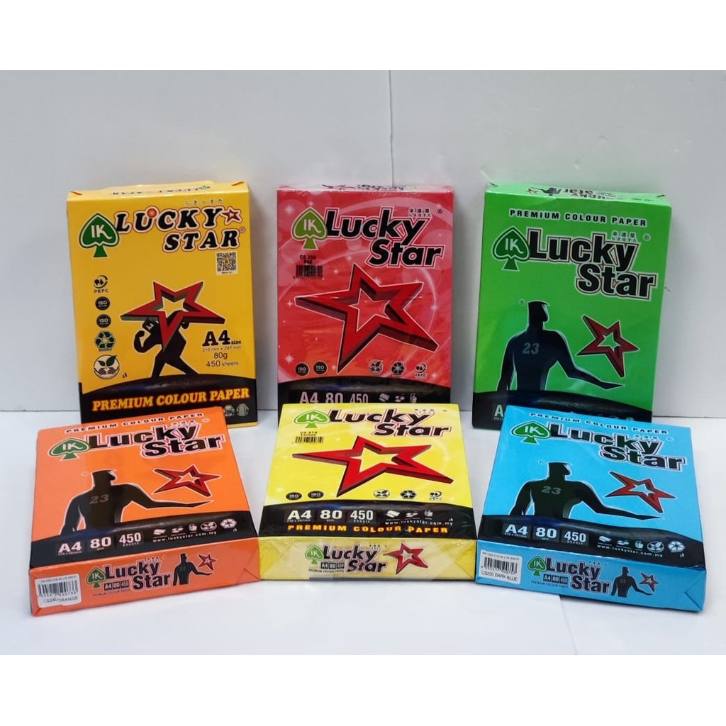 LUCKY STAR A4 80gsm ( DARK COLOURS ) PREMIUM COLOUR PAPER - 450's/pack ...