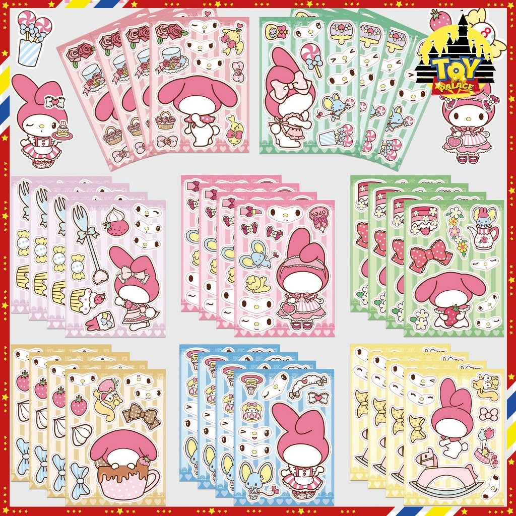 8 Sheets Funny Make A Face Sanrio Stickers Melody Kuromi DIY For Phones ...
