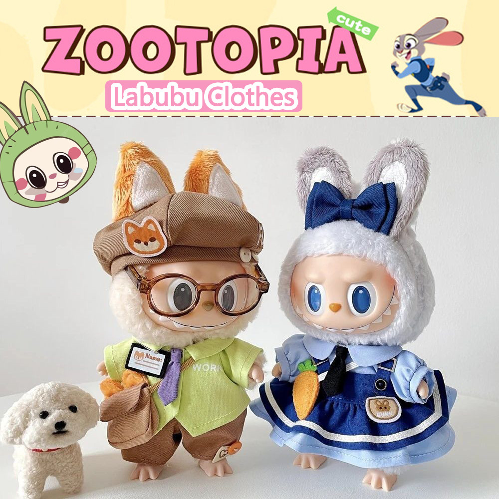 Labubu Clothes Zootopia Nick Wilde & Judy Hopps Outfit Set (10cm/15cm ...