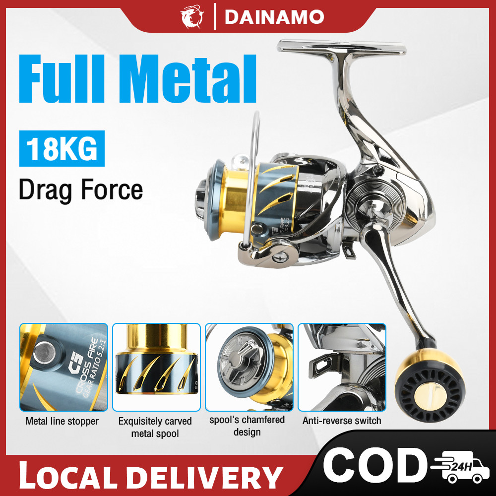 Dainamo All Metal Spinning Fishing Reel Gear Ratio 5.2:1 Max Drag 18kg ...