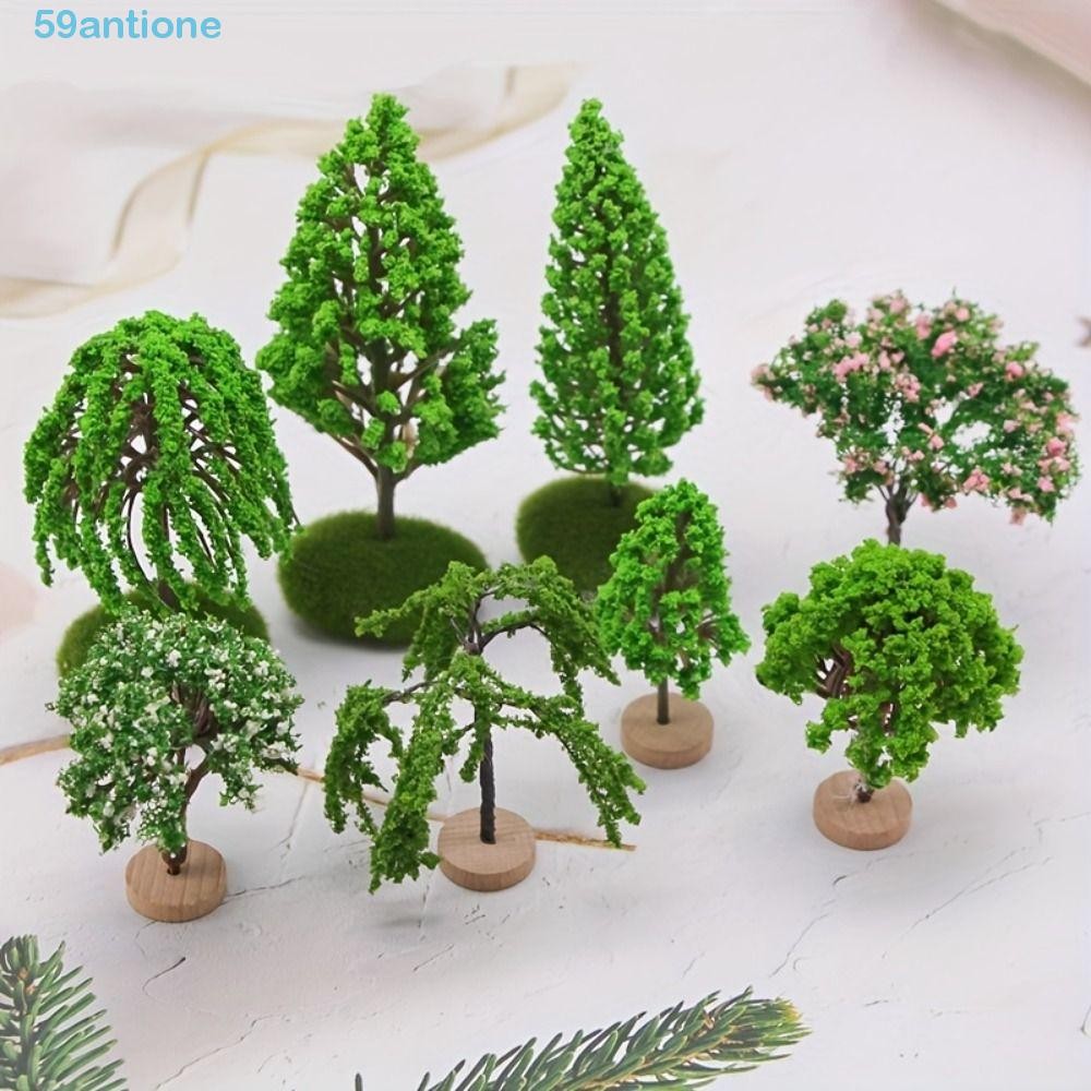 ANTIONE Model Trees, Artificial Moss Rocks/Wooden Base Natural Green ...
