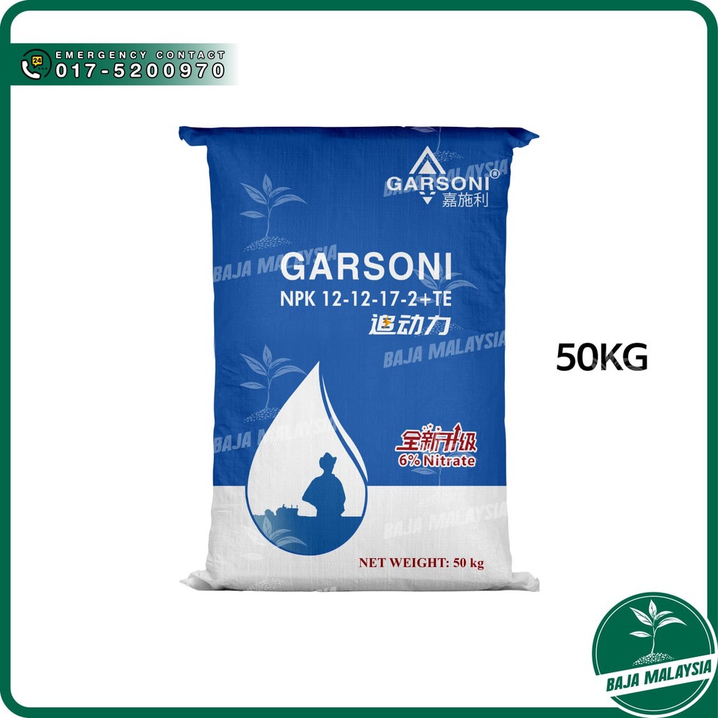 GARSONI PREMIUM NPK 12-12-17-2+TE (NITRATE) 50KG Baja Pertumbuhan Pokok ...