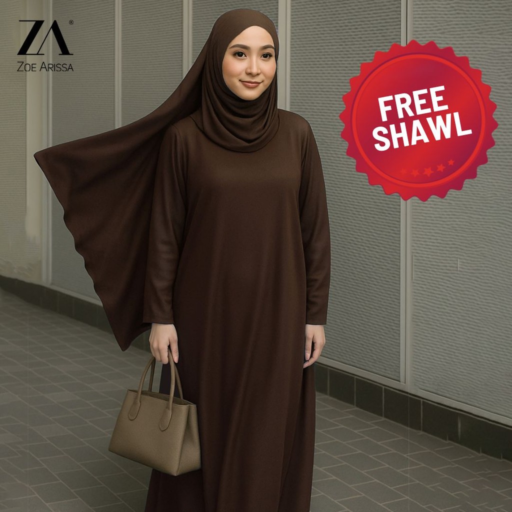 Zoe Arissa Hajrah Abaya Satin FREE SHAWL Zarmeen Abaya Muslimah Raya ...