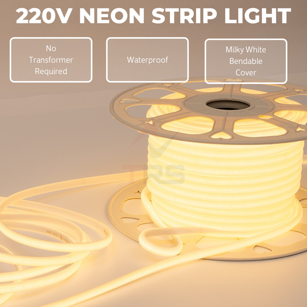 LED Strip Light Neon Waterproof 30-100m COB LED Flexible 220v Silicone ...