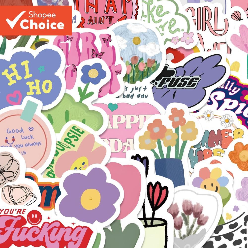 90PCS Korean Aesthetic Stickers - Cute Flower & Smiley Face Decals for ...