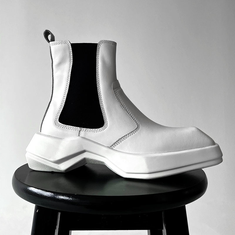 Niche Chelsea Boots Men's White Ding Boots Thick-Soled Boots High-Top ...
