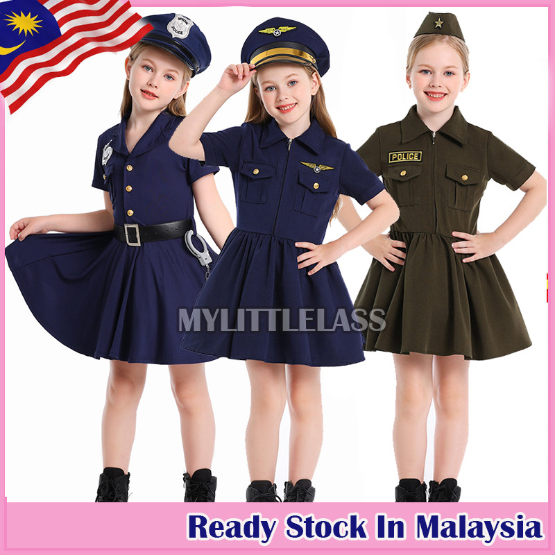 MYLITTLELASS Girls Role Play Pilot Outfit Air Force & Police Uniform ...