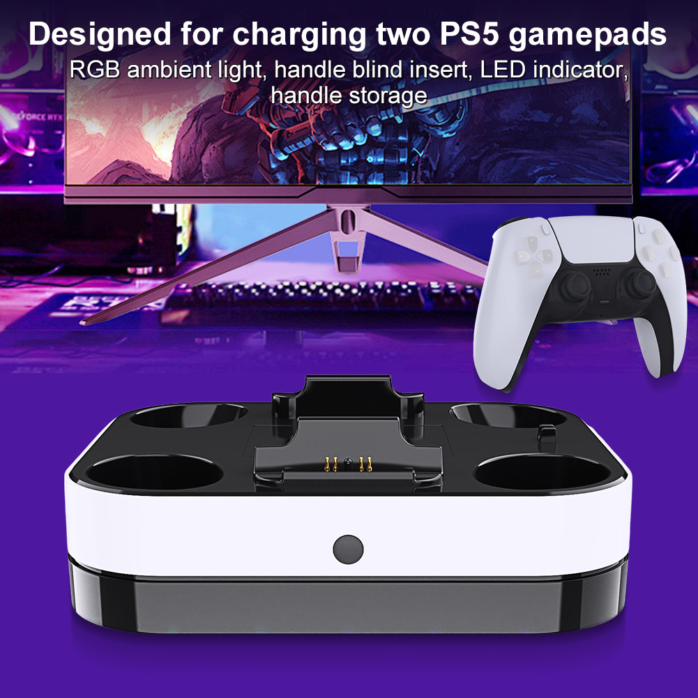 For PS5 Dual Controller Charging Dock Type-C Dual Fast Charger with RGB ...