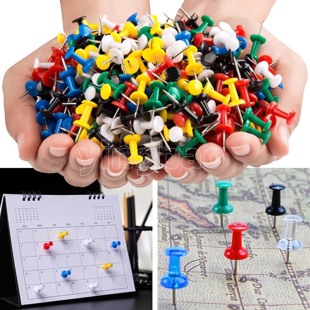 100 Pack Push Pins Tacks, Colored Map Push Pins, Plastic Head Steel ...