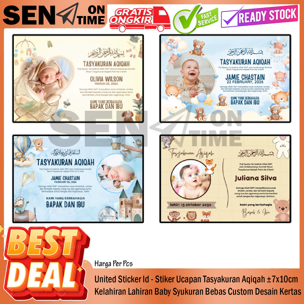 United Sticker Id - Aqiqah Tasyakuran Greeting Stickers ±7x10cm Wedding ...