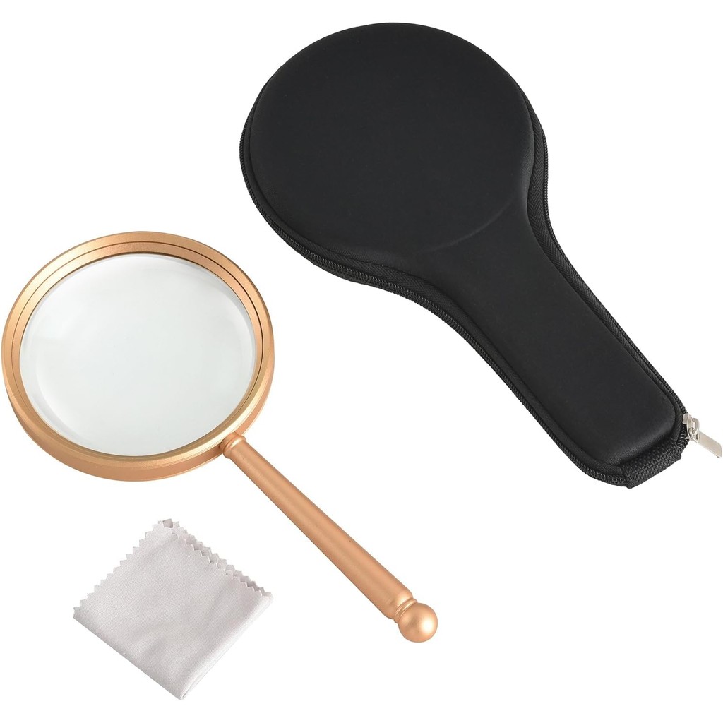 5X Magnifying Glass with Case Gold Handheld Magnifier with Optical ...