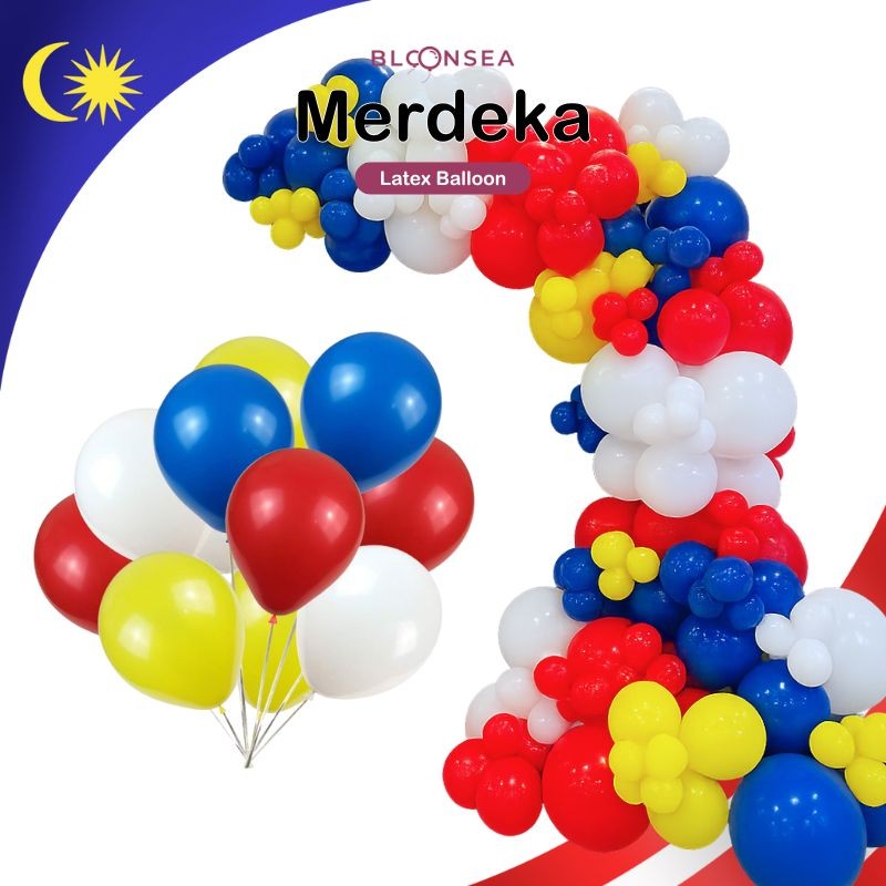 Merdeka Balloon Latex Matte Standard 5/10/12/18/36 Inch Hari Kebangsaan ...