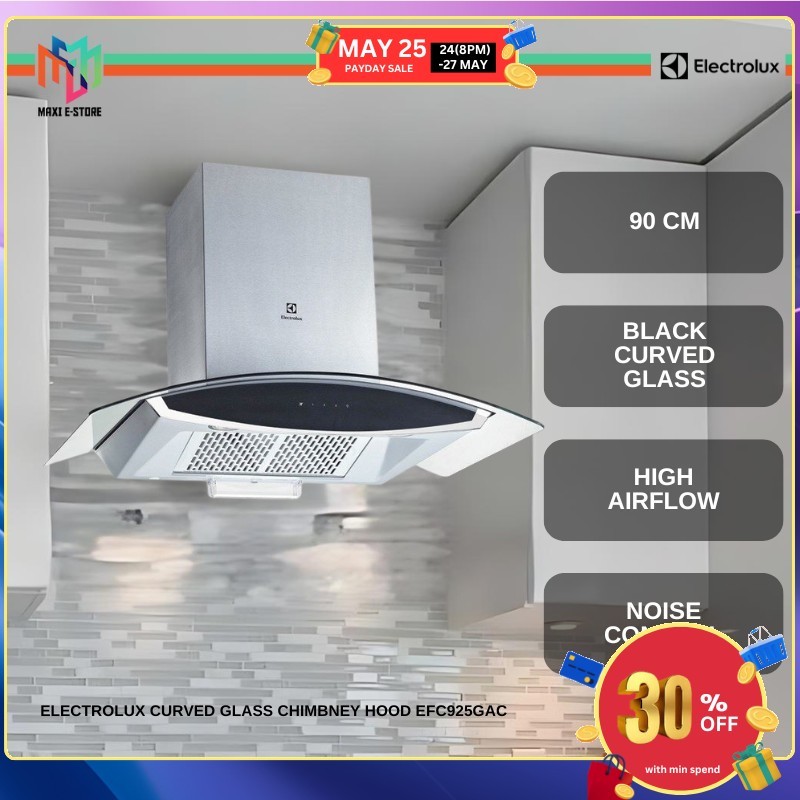 (Showroom Display) Electrolux EFC925GAC 90cm Curved Glass Chimney ...