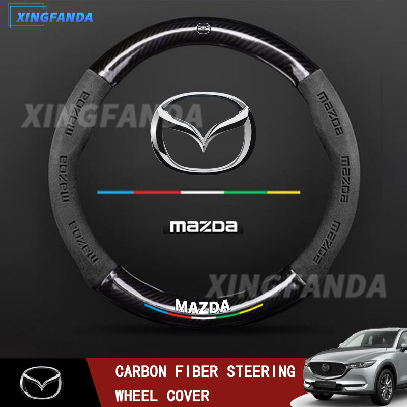 Mazda Car Steering Wheel Cover Carbon Fiber Suede 37-38 Cm for CX5 ...