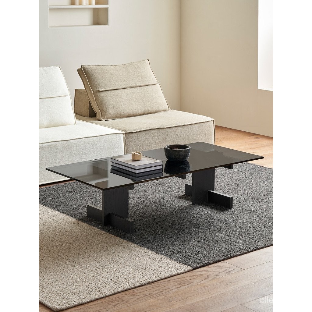 Kena Kena/Fangye Solid Wood Coffee Table Black Italian Minimalist Glass ...