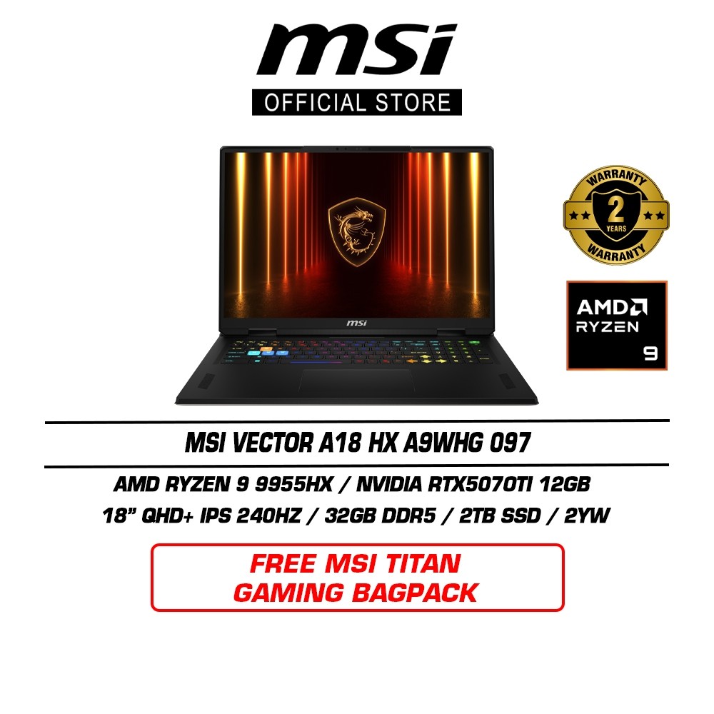 MSI Vector A18 HX A9WHG 097 (18" QHD+ IPS 240Hz/R9-9955HX/32GB DDR5/2TB ...