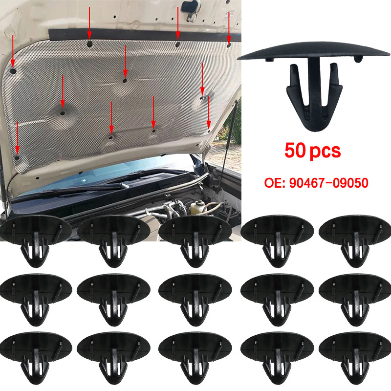 50PCS Car Hood Insulation Retainer Clips 90467-09050 Black Nylon ...