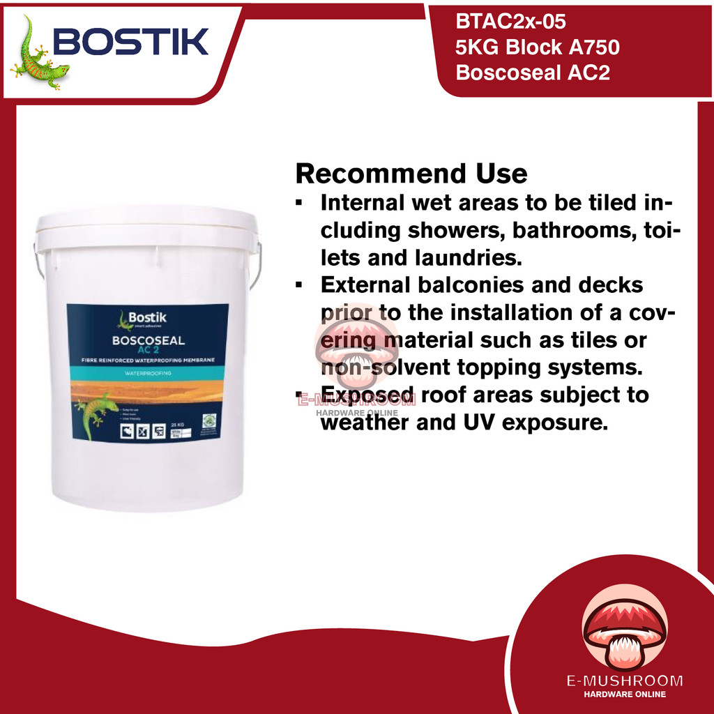 5kg Bostik A750 AC2 Boscoseal Fibre Reinforced Waterproofing Water ...
