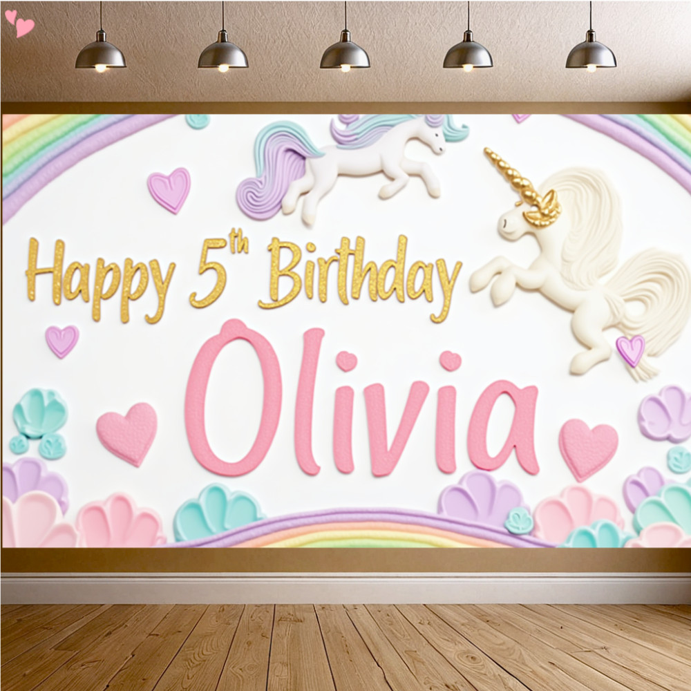 Unicorn Happy 5th Birthday Decorations Backdrop Banner,6 x 3.6Ft ...