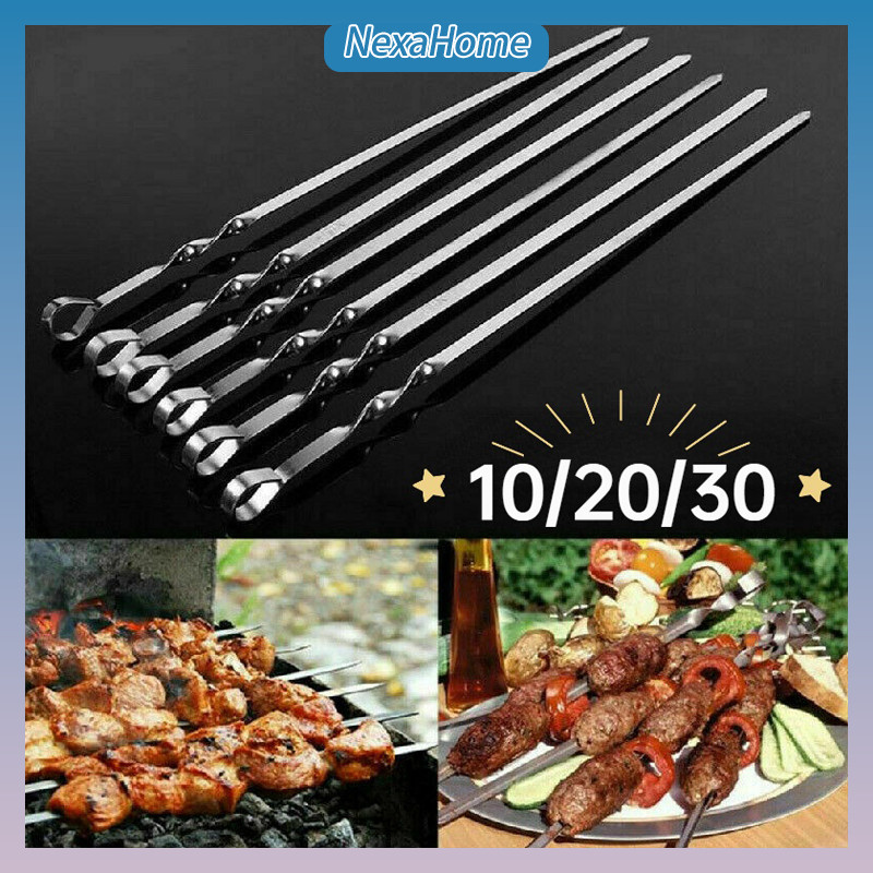 Stainless Steel BBQ Skewers Reusable Long Camping Picnic Grill ...