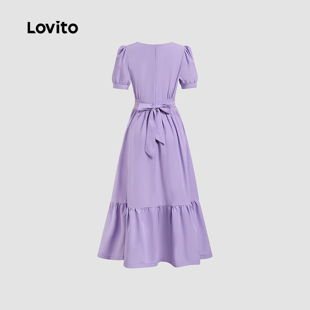 (Trendy) Lovito Elegant Plain Tiered Layer Spring/Summer Purple Dress ...