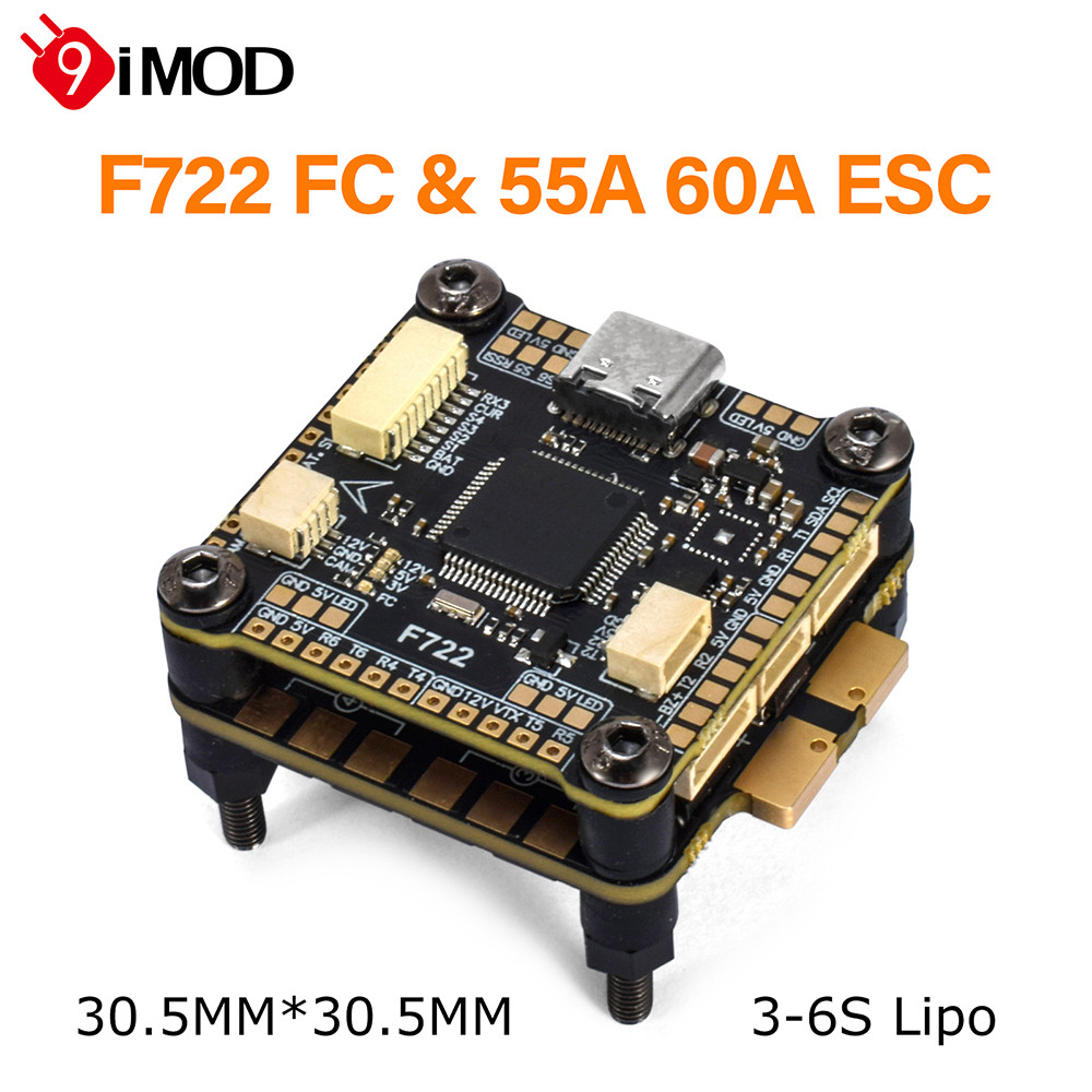 9IMOD F722 Flight Stack F722 Flight Control 55A/60A ESC 3-6S For RC ...