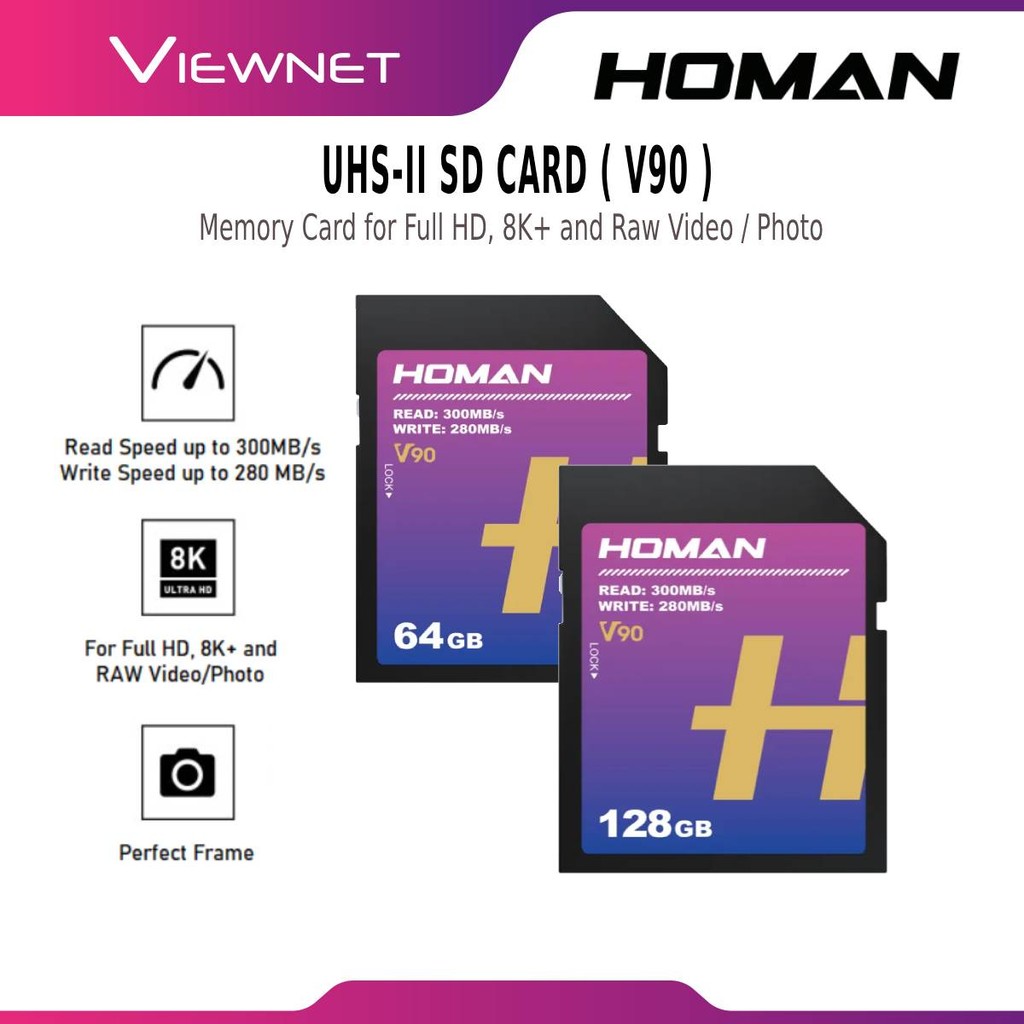 HOMAN SDXC UHS-II SD CARD V90 MEMORY CARD FOR FULL HD, 8K+ AND RAW ...