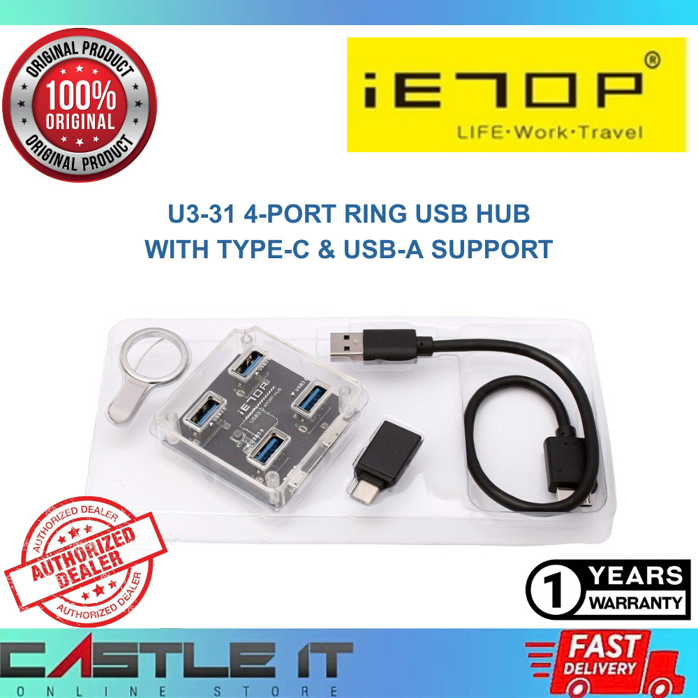 IETOP U3-31 USB Hub 4 Port Ring Type-C and USB 3.1 2 in 1 5Gbps Plug ...