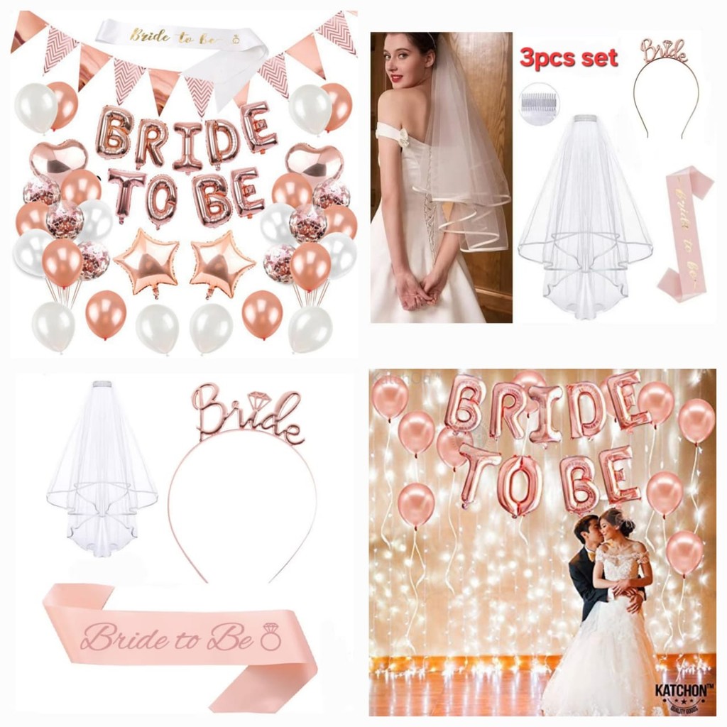 3Pcs per set Bride to be Bridal Theme Decoration Kit Bridal Veil Sash ...