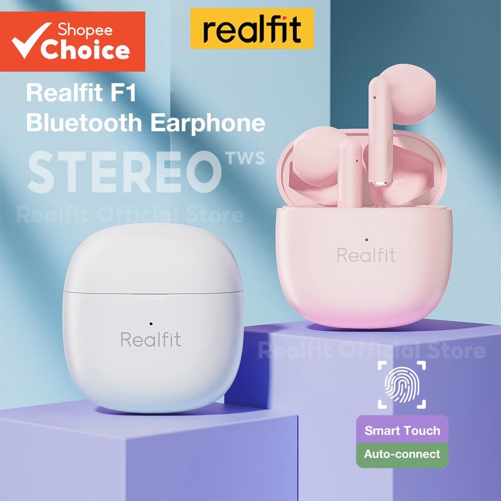 Realfit F1 wireless touch earphones with cute protective case | Shopee ...