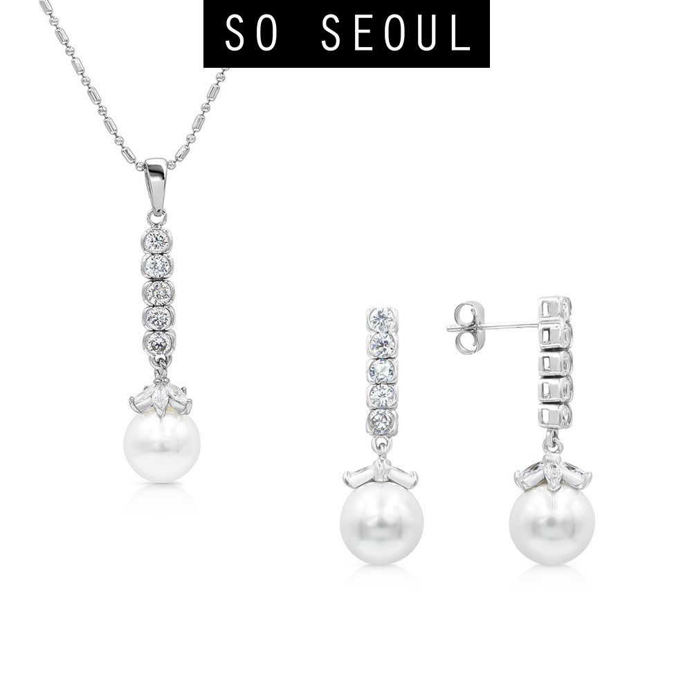 SO SEOUL Everleigh Drop with Pearl Diamond Simulant Hoop Earrings with ...