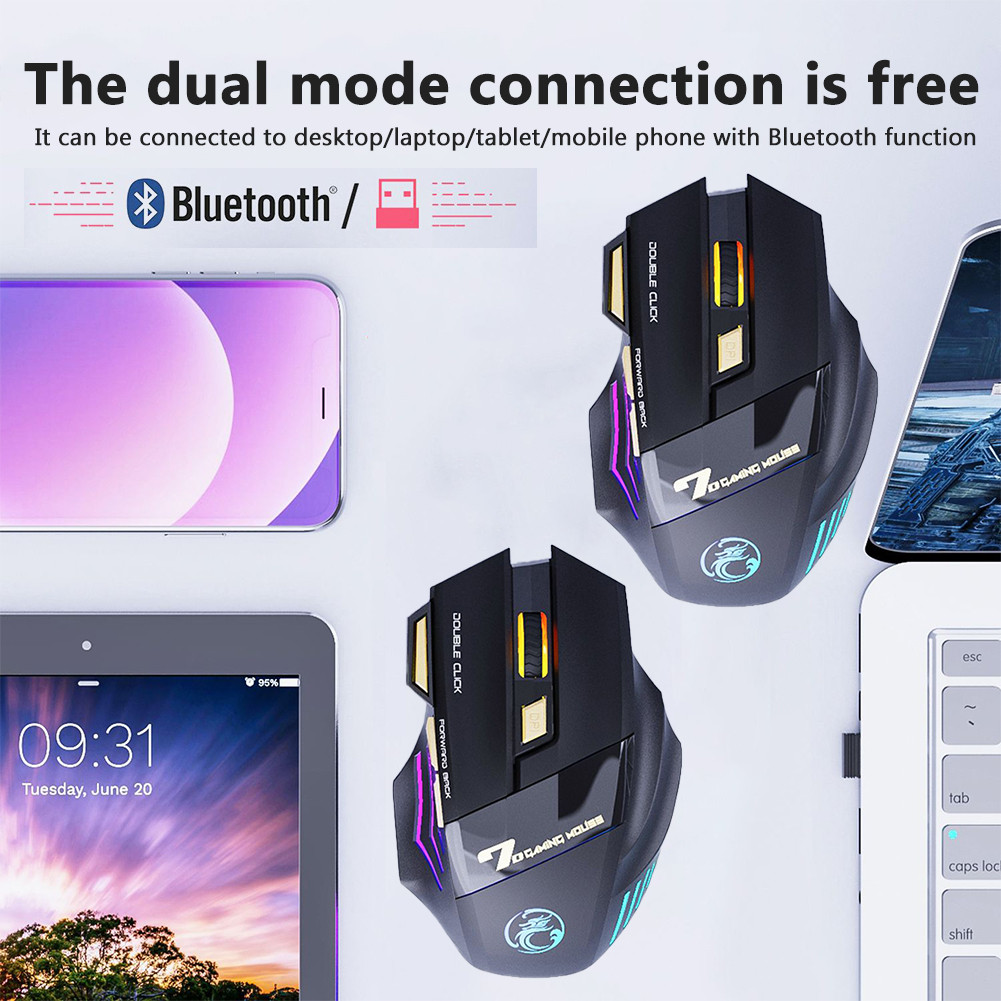 Ergonomic Silent Gaming Mouse Wireless with RGB Lights Tetikus Laptop ...