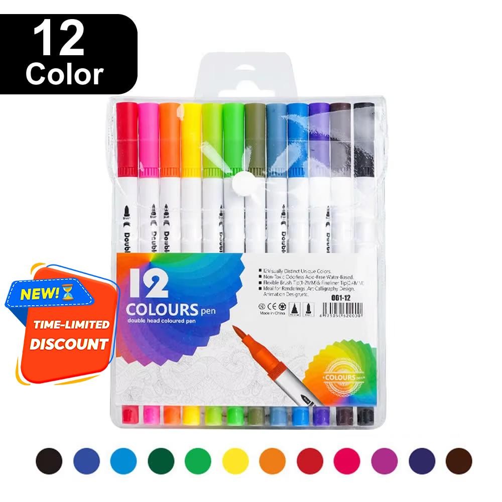 Set of 12/24/36/48/60 Color 2-in-1 Brush Engraving Pen and Thin Tip ...