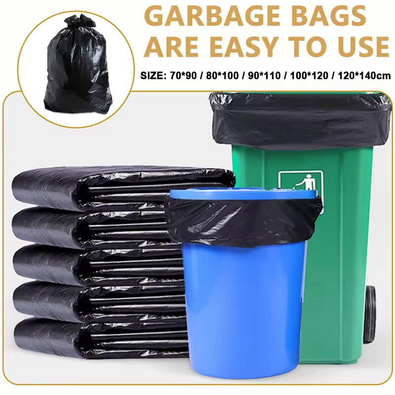 50PCS Large-sized Thickened Garbage Bags 100% HDPE Rubbish Bag Trash ...